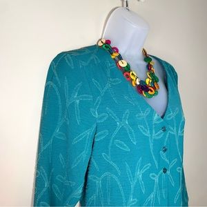 Fred David | Tops | Teal Tunic Blouse With Vine Pattern | Poshmark